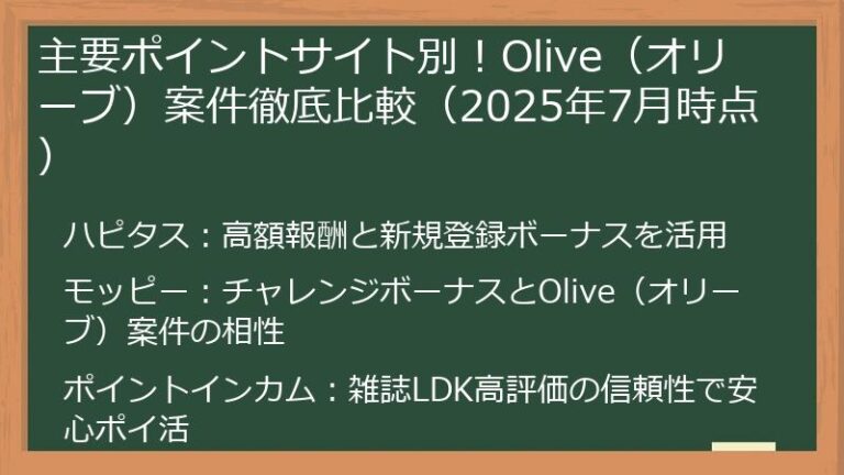 【2025年最新】Olive（オリーブ）ポイントサイト経由でお得に始める！徹底比較・裏技・FAQでポイ活成功 - ポイ活賢者の備忘録